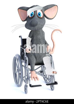 3D rendering of an injured cartoon mouse wearing a head bandage and ...