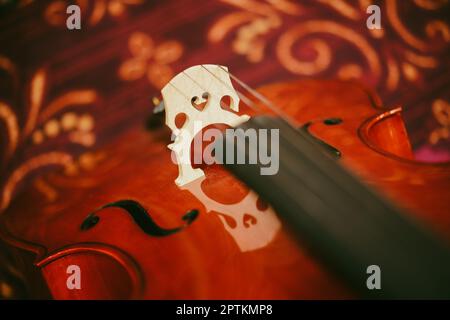 Color closeup shot of a cello in a room Stock Photo - Alamy
