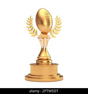 Golden Award Trophy with Golden Classic Old Rugby Ball and Laurel ...