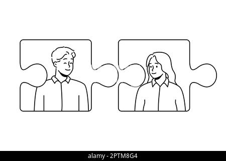 Jigsaw puzzles with man and woman connecting. Concept of couple ...
