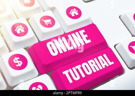 Text sign showing Online Tutorial. Business photo showcasing process of ...