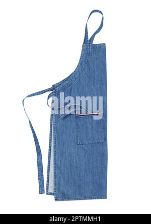 blue textile kitchen apron with white stripes and kitchen utensils, top ...