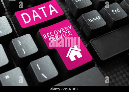 Text caption presenting Data Recovery Service. Concept meaning Process of retrieving ...