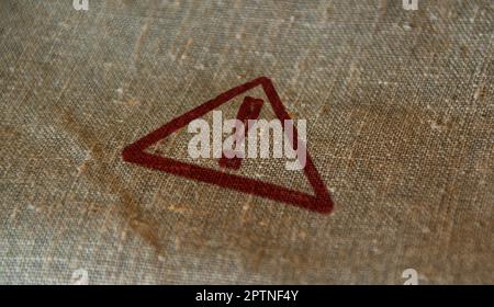 Alert stamp printed on linen sack. Danger alarm, security warning ...