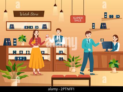 Watches Store with Various Models, Analog and Digital in Flat Cartoon ...