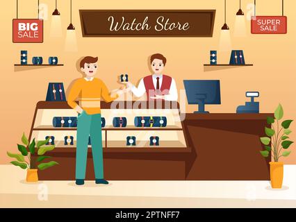 Watches Store with Various Models, Analog and Digital in Flat Cartoon ...