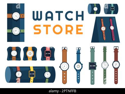 Watches Store with Various Models, Analog and Digital in Flat Cartoon ...