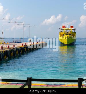 Ultramar ferry boat arriving at Isla Mujeres, Caribbean Coast, Cancun ...