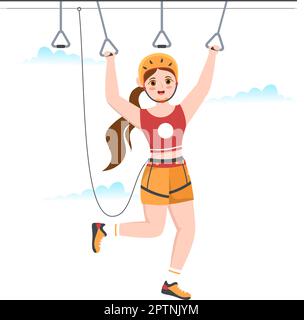 Zip Line Illustration with Visitors Walking on an Obstacle Course and ...