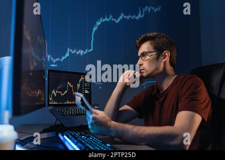 Business man trader investor analyst checking trading data Stock Photo ...