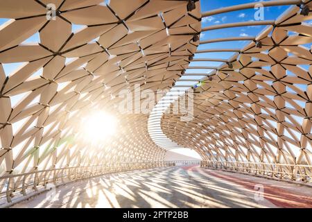 Interior of Atyrau Bridge, a contemporary pedestrian bridge over Ishim ...