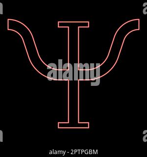 Neon psi greek symbol capital letter uppercase font red color vector ...