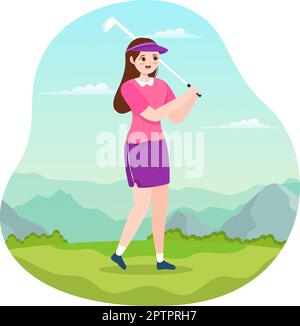 Golf Sport Illustration with Flags, Cart, Sticks, Green Field and Sand ...
