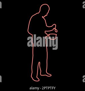 Neon man with saucepan in his hands preparing food Male cooking use ...