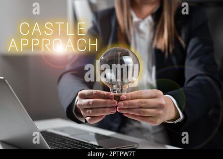 Inspiration showing sign Castle Approach. Word Written on Fortified place built by nobles Home ...