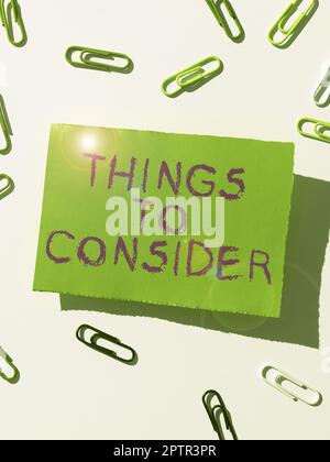 Sign displaying Things To Consider. Business concept list to check or ...