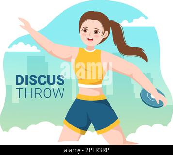 Discus Throw Playing Athletics Illustration with Throwing a Wooden ...