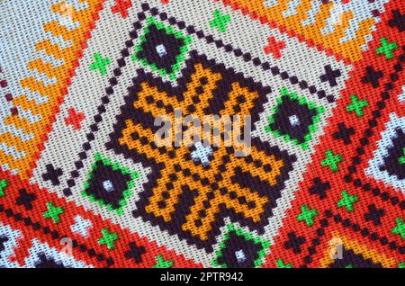 Traditional Ukrainian folk art knitted embroidery pattern on textile ...