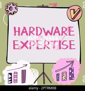 Hand writing sign Hardware Expertise. Business showcase machines and ...
