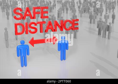 Two persons keeping safe distance amid a large crowd in a public space ...