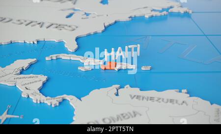 Haiti highlighted on a white simplified 3D world map. Digital 3D render ...