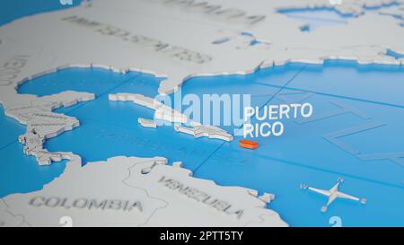 Puerto Rico highlighted on a white simplified 3D world map. Digital 3D ...