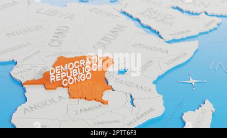 Democratic Republic of Congo highlighted on a white simplified 3D world ...
