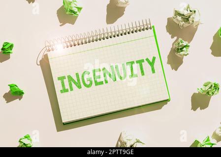 Text caption presenting Ingenuity, Word Written on the quality of being ...