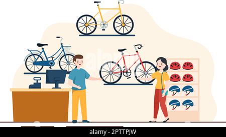 Bike Shop with Shoppers People Choosing Cycles, Accessories or Gear ...