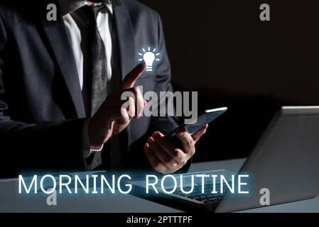 Conceptual display Morning Routine. Word Written on initiation of ...