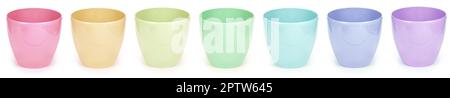 Empty rainbow color flower pots isolated on white. High resolution ...