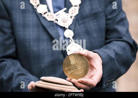 Kelso, UK. 28th Apr, 2023. Opening of the time capsule, that was buried ...