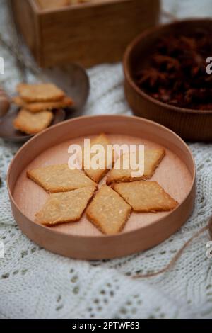 Homemade cookies with coconut. Rhombus shaped cookie. Sweet food ...