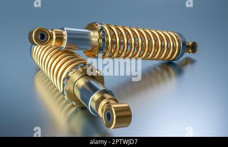 gold car shock absorbers. 3d render Stock Photo - Alamy