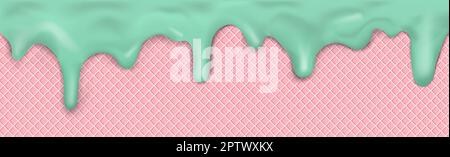 Sweet seamless panoramic ice cream pattern with dripping dark chocolate ...