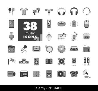 Multimedia devices and color symbols grayscale icons set. Graph symbol ...