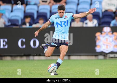 Ben Donaldson of the Waratahs kicks a conversion during the Super Rugby ...