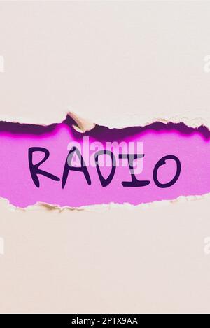 Text caption presenting Radio. Word Written on transmission reception ...
