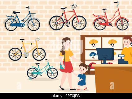 Bike Shop with Shoppers People Choosing Cycles, Accessories or Gear ...