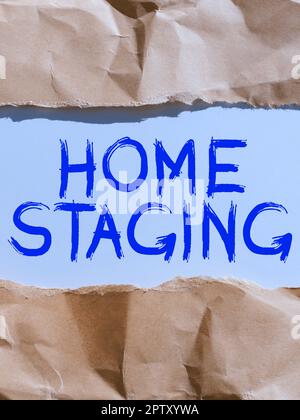 Sign displaying Home Staging, Internet Concept preparation of a private ...
