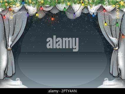 Snowy Theater Stage with Christmas Lights Stock Vector Image & Art - Alamy