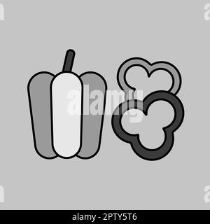 Fresh peppers sliced vector grayscale icon. Barbecue and bbq grill sign ...
