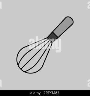 Balloon whisk for mixing and whisking vector grayscale icon. Kitchen ...