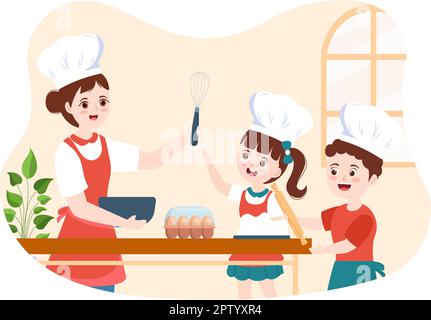 Cooking School With Kids and Teacher in a Class Learning to Learn Cooks ...