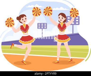 Cheerleader Girl with Pompoms of Dancing and Jumping to Support Team ...
