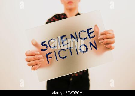 Hand writing sign Science Fiction, Word for Fantasy Entertainment Genre ...
