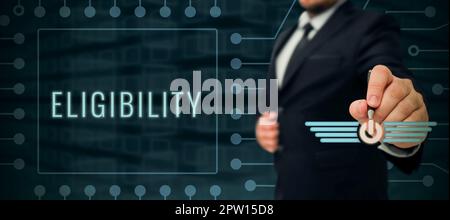 Conceptual caption Eligibility, Business showcase State of having the ...