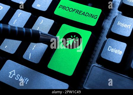 Sign displaying Proofreading, Word Written on act of reading and ...