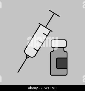 Medical ampoule and syringe vector grayscale icon. Medical sign. Graph ...