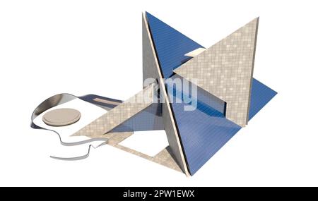 Futuristic architecture with concrete and glass interlocked triangular ...